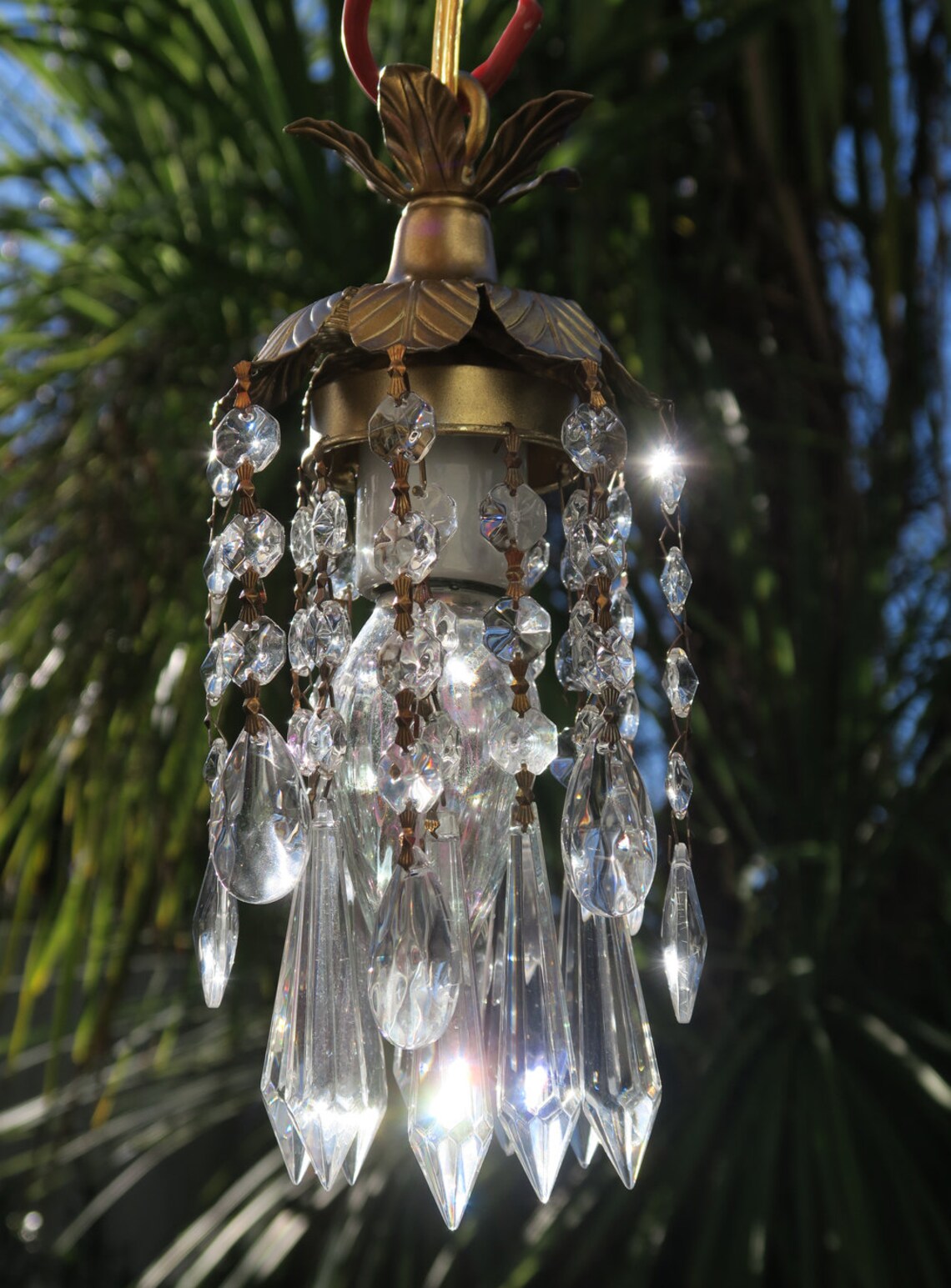 1 Hanging Lily Lamp Chandelier Crystal Brass Tole Children Play Room ...