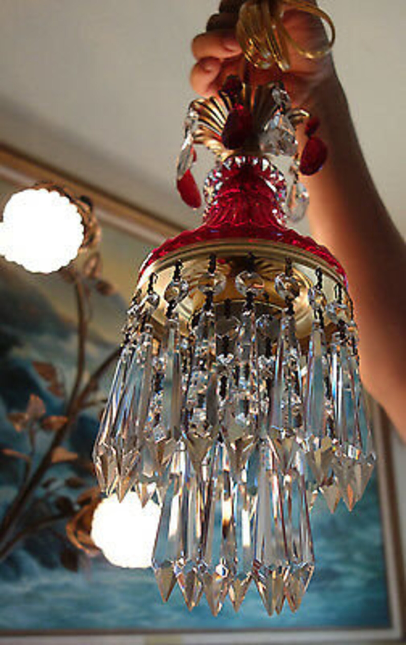 Vintage Ruby Red Lady Cupcake Glass Crystal Brass Swag Lamp - Etsy