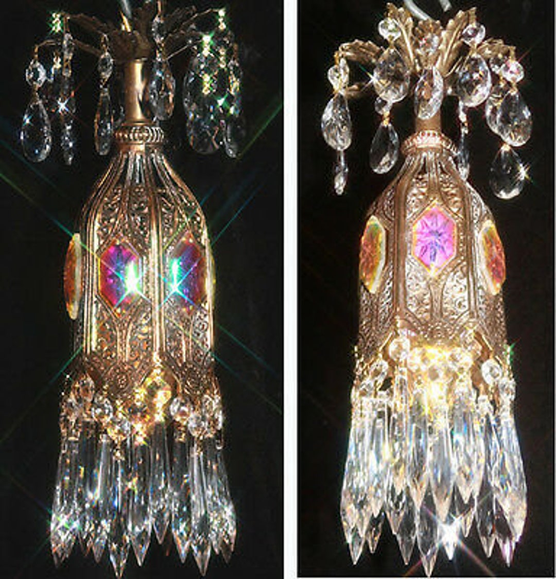1 Jeweled Lily Filigree Hanging Ceiling 30" Cord Crystal Lamp ...