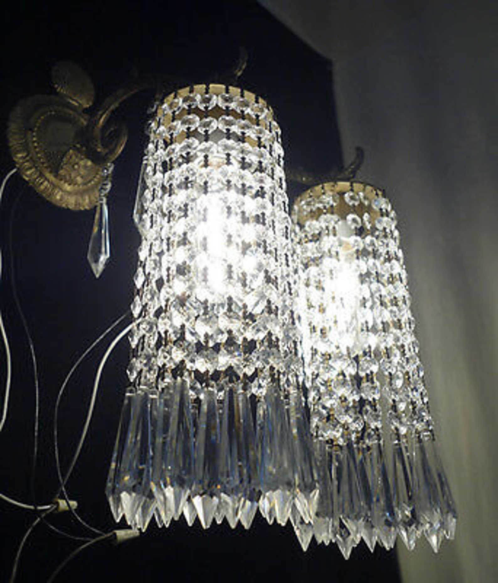 Pr Vintage Brass Fountain Waterfall Lily Crystal Prism Lamp - Etsy