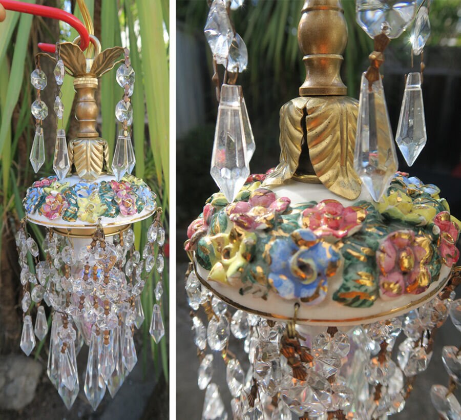 Old Vintage Brass Swag Mini Lamp Chandelier Porcelain - Etsy