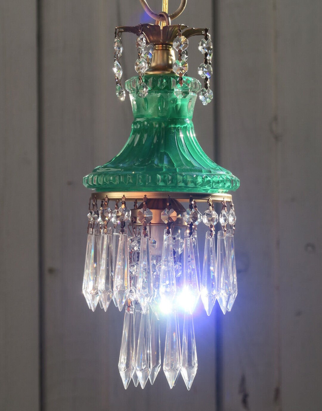 Vintage Emerald Light Apple Green Lady Cupcake Glass Brass Ceiling ...