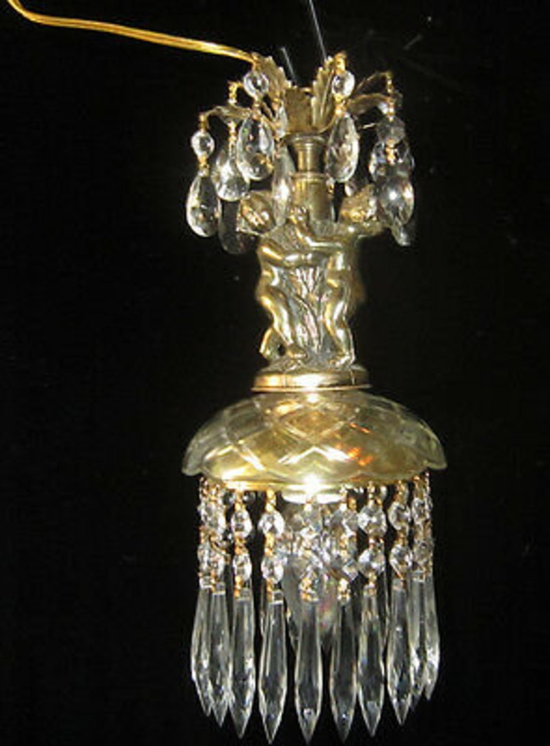 Cherub Hanging Lamp Chandelier Brass Plated Crystal Bobeche | Etsy