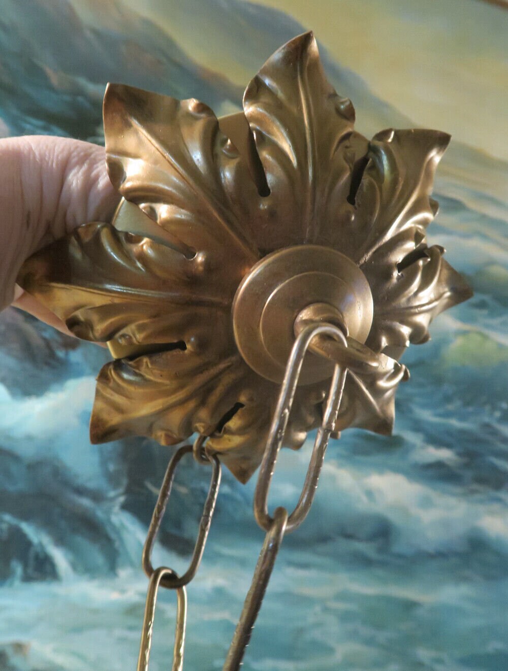 Vintage LEAF Tole Ceiling Canopy Chain Lamp Chandelier Part Italy ...