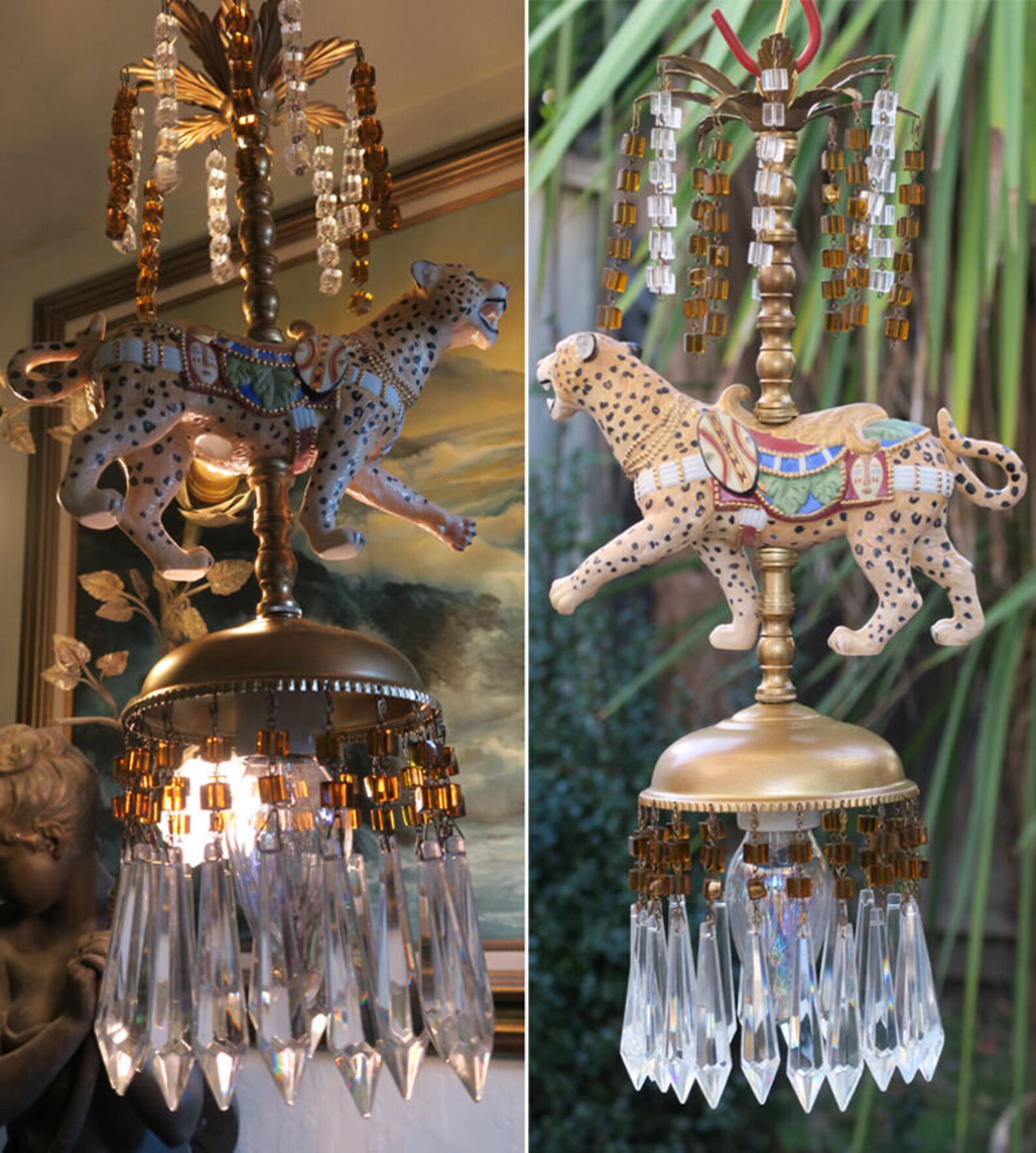 Porcelain Carousel Cheetah Lamp Swag Chandelier Vintage - Etsy