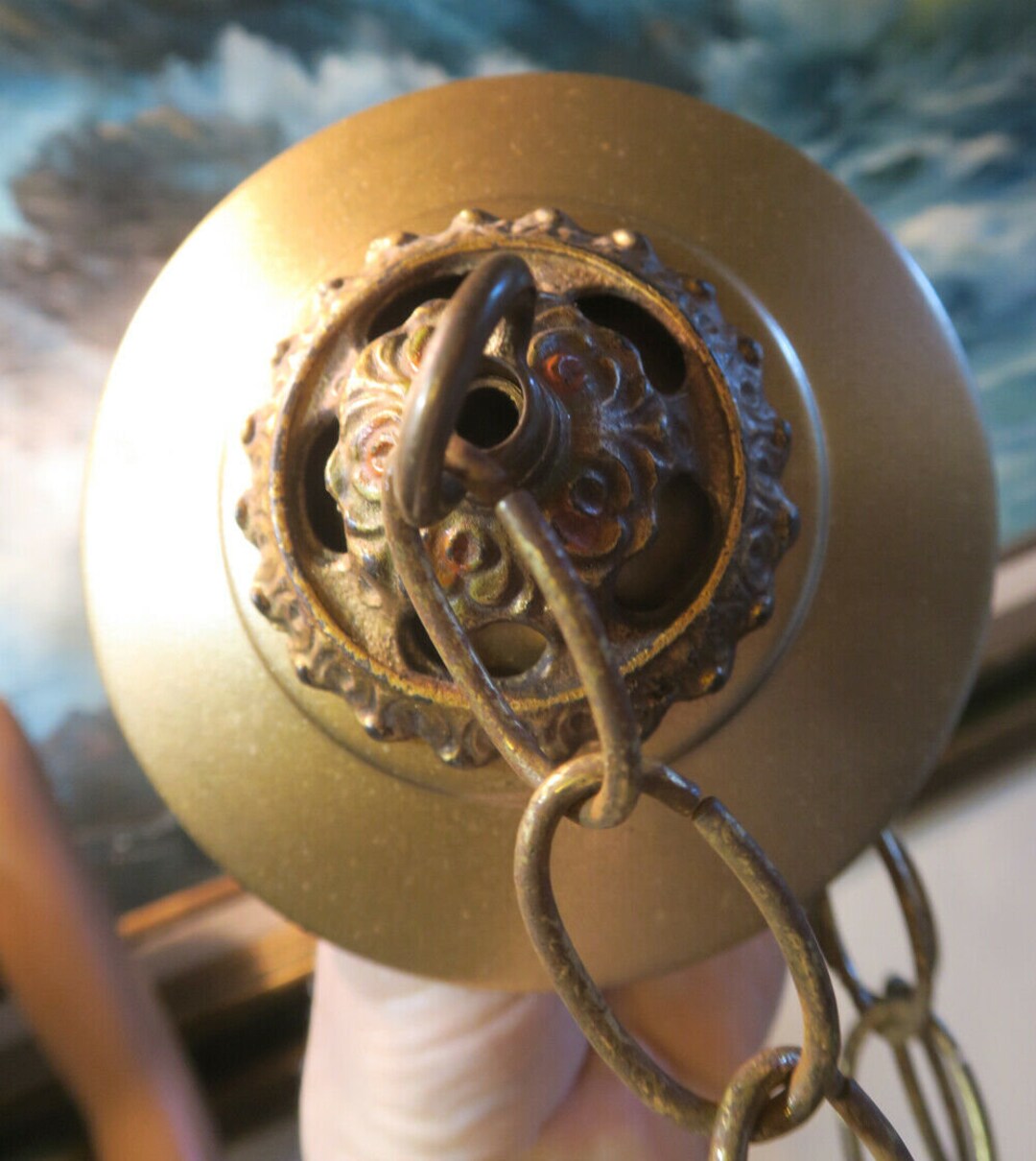 Canopy Lamp Chandelier Cap Chain Ceiling Part Brass Shabby Deco Era ...