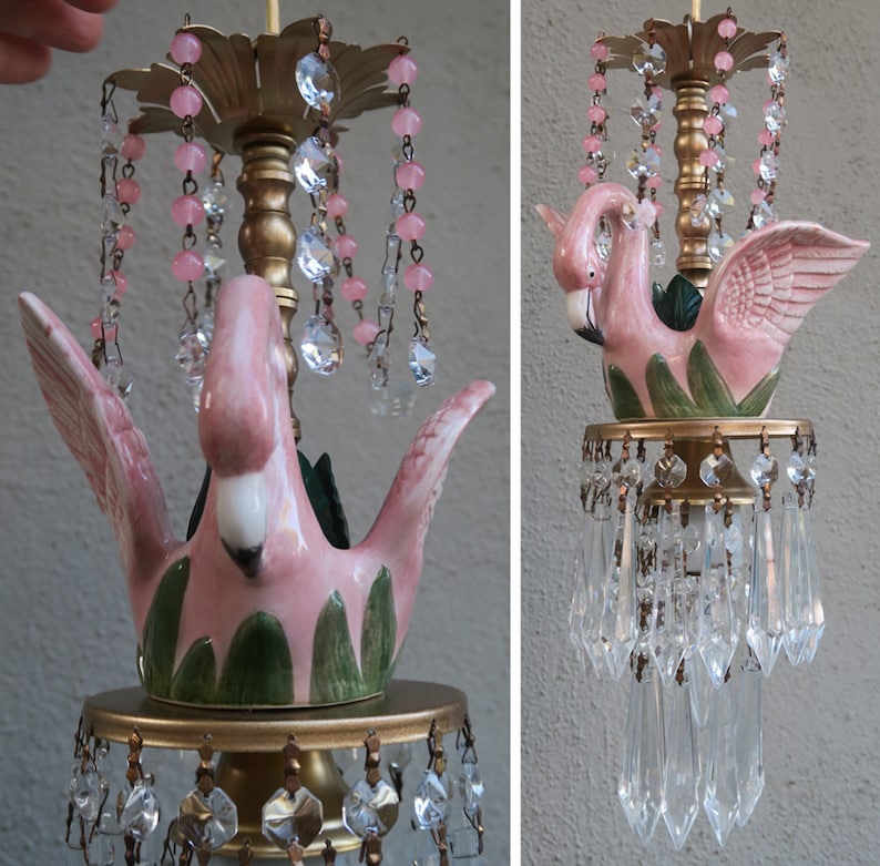 Tropical Pink Flamingo porcelain Bird Ceiling Lamp Chandelier | Etsy