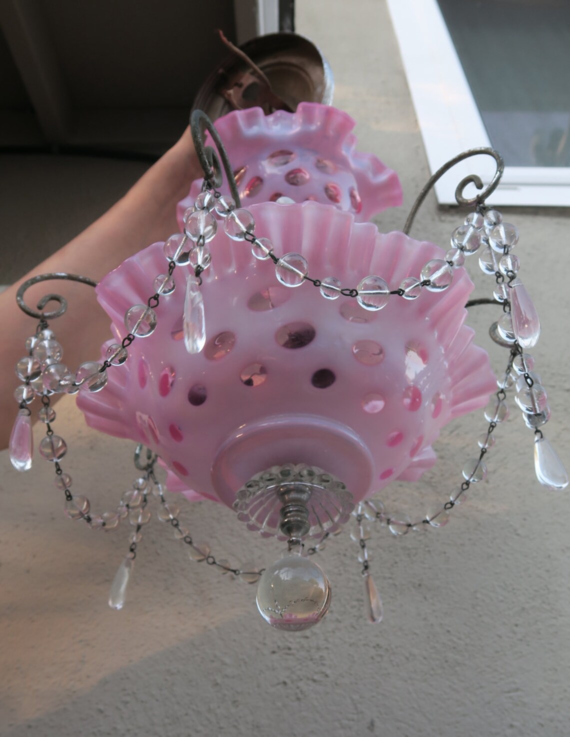 Fenton Coin Dot Lamp Vintage Brass Chandelier Cranberry | Etsy