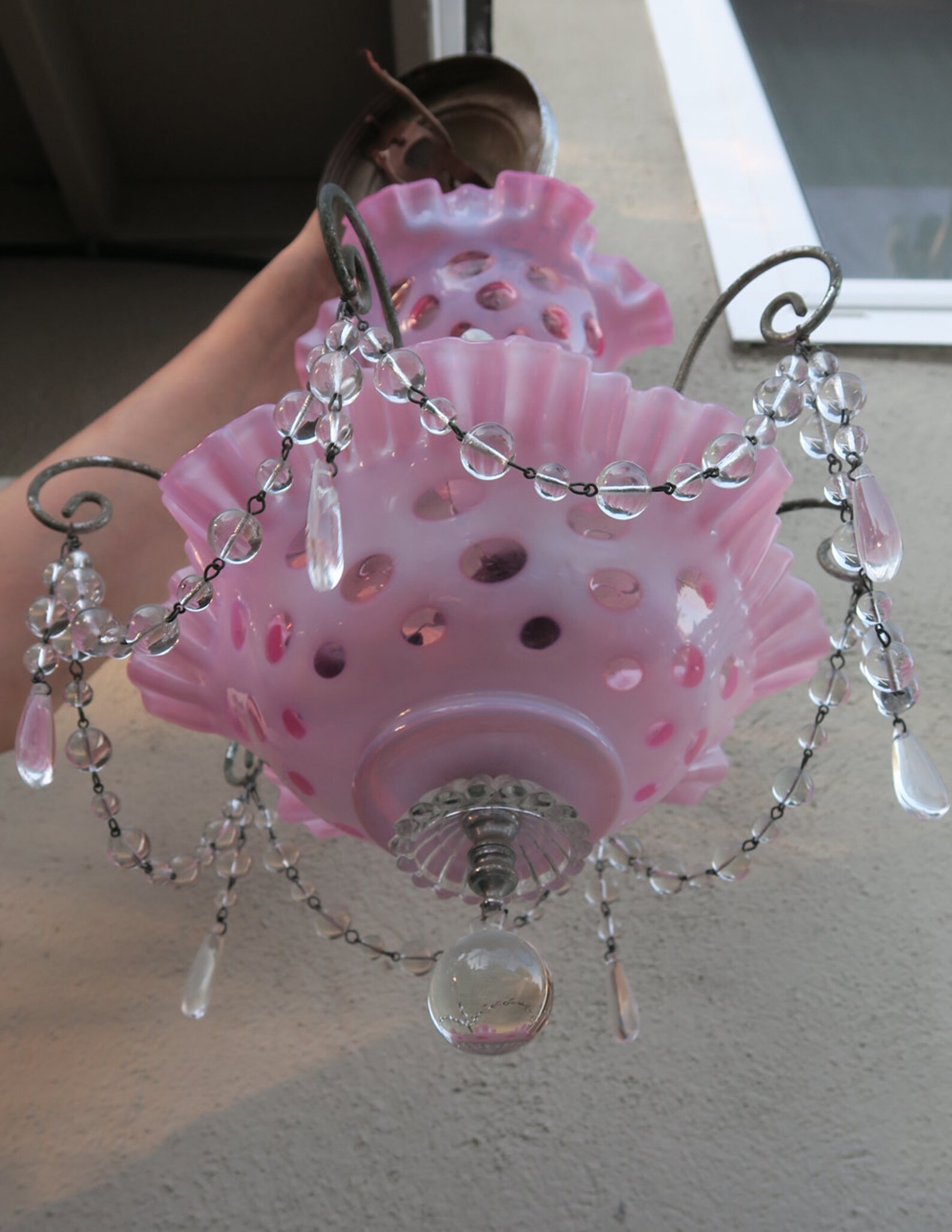 Fenton Coin Dot Lamp Vintage Brass Chandelier Cranberry Victorian Era ...