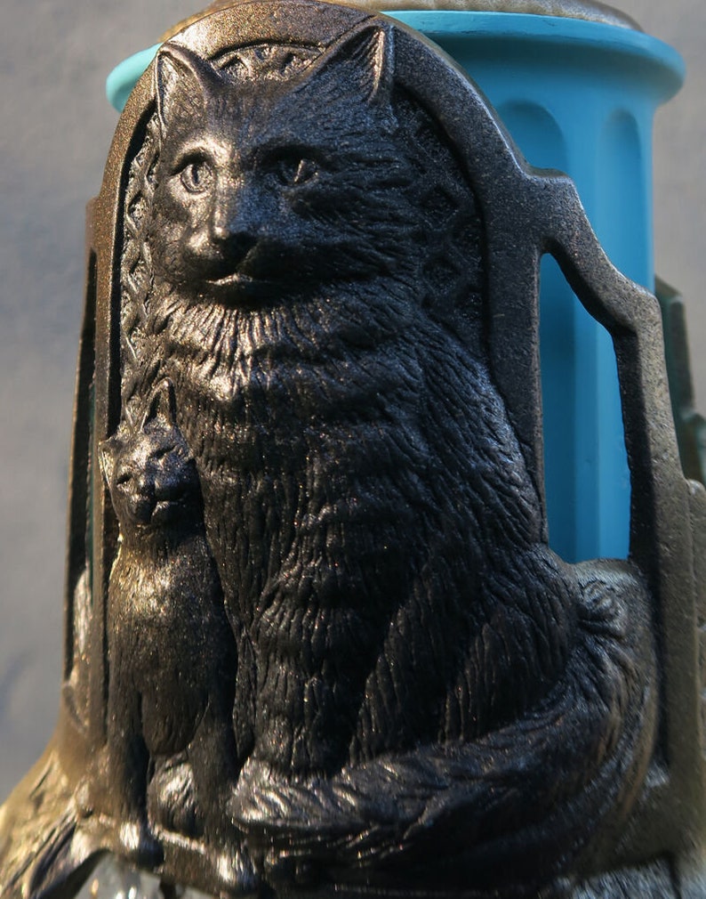 Black Cat Ceiling Lamp Chandelier Brass Tole Glass Turquoise - Etsy