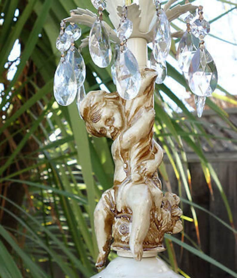 Shabby Cherub Ceiling Double Swag Lamp Chandelier French St Spelter ...