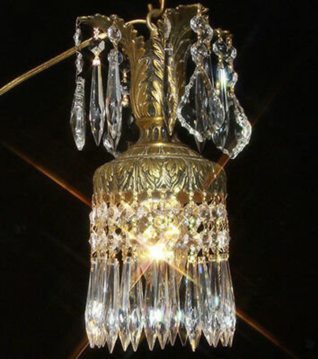 Vintage Rococo Crown Leaf Hanging Lamp Swag Plugin Crystal Pendant ...