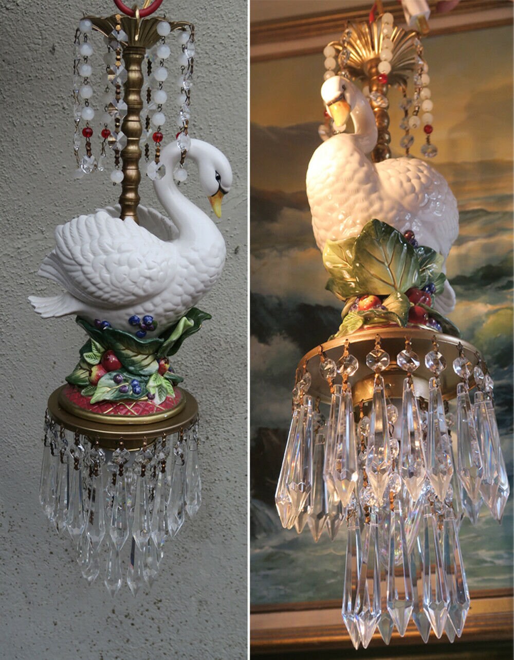 Swan Bird Ceiling Light Lamp Chandelier Glass Brass Porcelain | Etsy