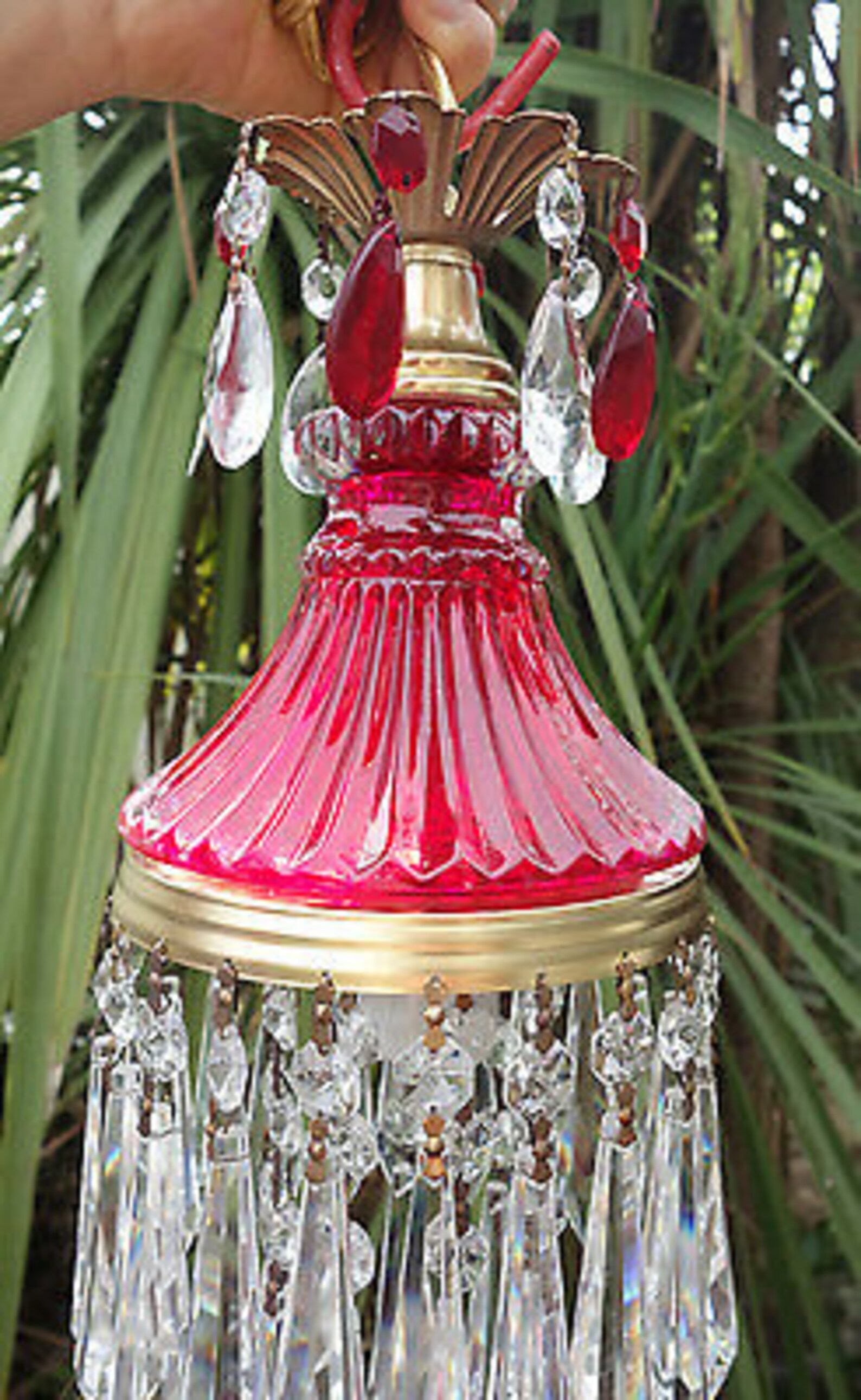 Vintage Ruby Red Lady Cupcake Glass Crystal Brass Swag Lamp - Etsy