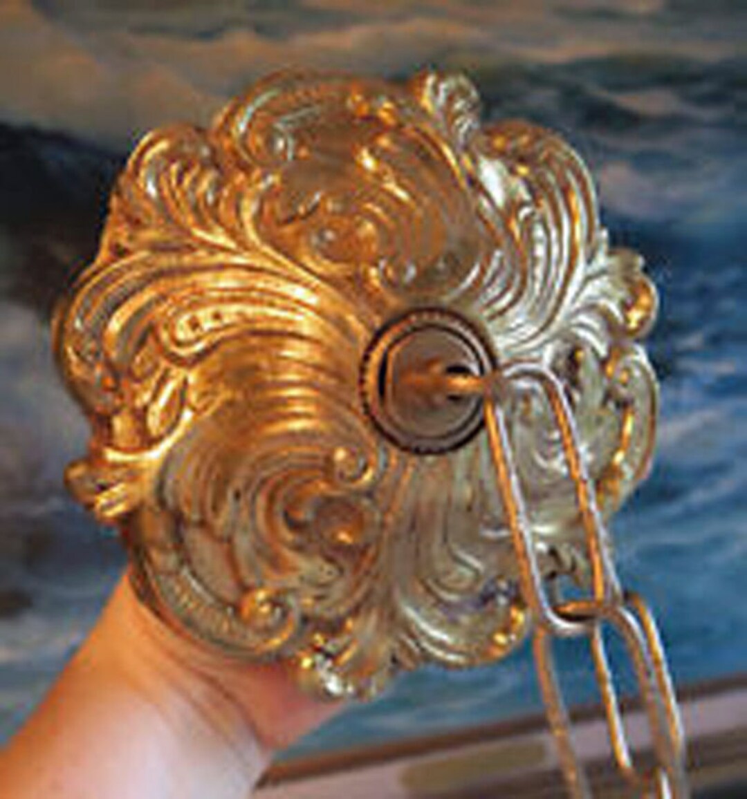 Gilt Ceiling Mount Canopy Part Set Vintage Spelter Brass Look Flur-de ...