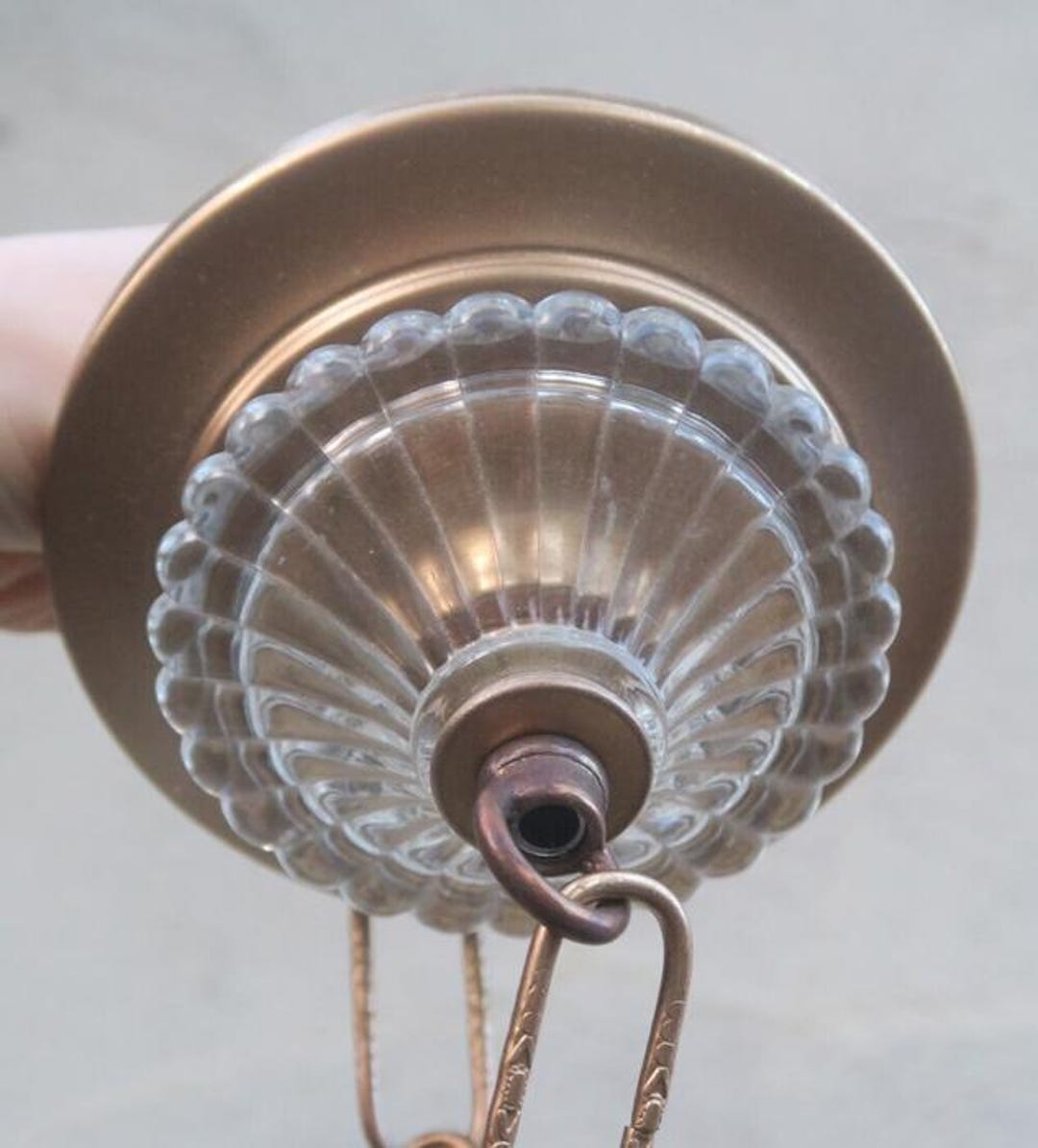 5" Ribbed Clear Glass Canopy Ceiling Part Brass Tole Vintage Lamp ...