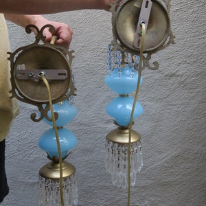 PR Vintage Sconce Lamp Murano Sky Blue Opaline Glass Bronze Brass ...