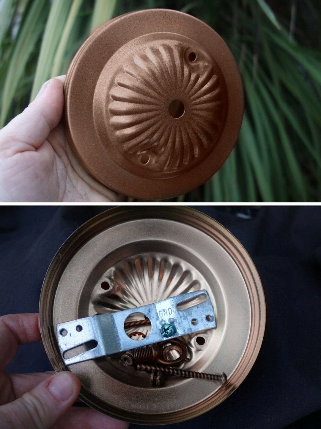 Copper Tone Ceiling Cap Canopy Chain Mounting Hardware Tole Lamp ...