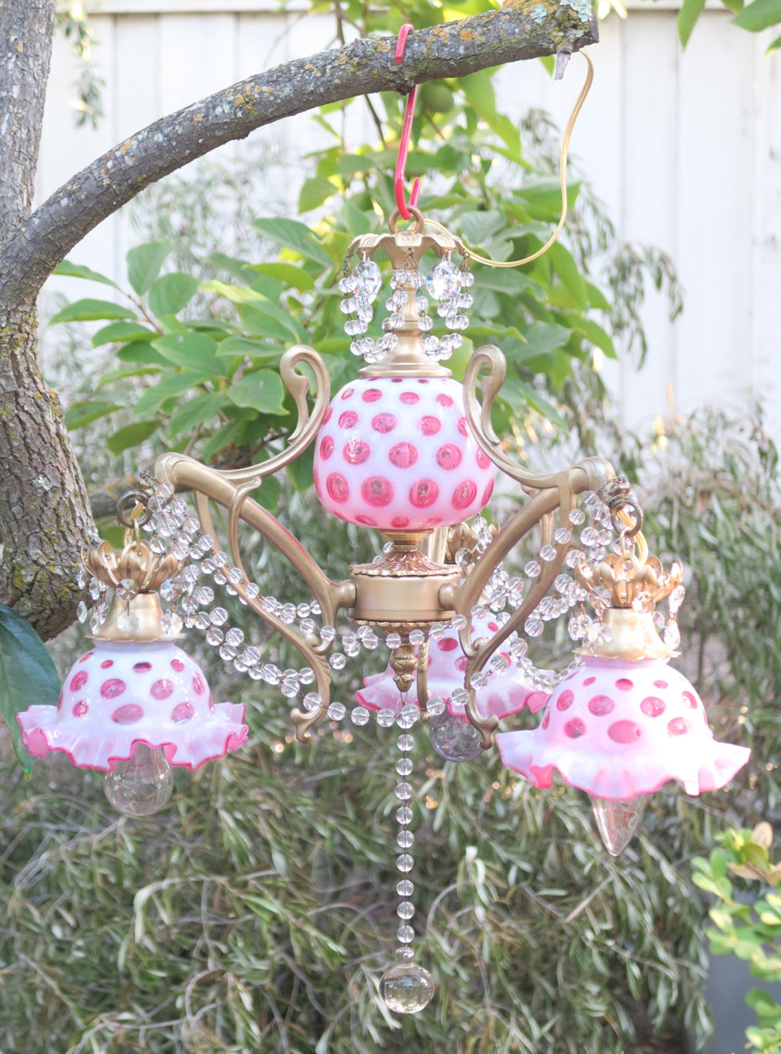 Fenton Opalescent Coin Dot Dining Room Lamp Vintage Brass - Etsy