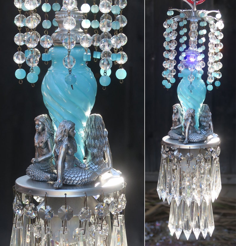 Mermaid Swag Lamp Chandelier Blue Glass Brass Silver Crystal - Etsy