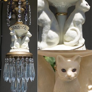 Porcelain Ivory Cat Ceiling With Canopy Lamp Chandelier Brass Tole ...