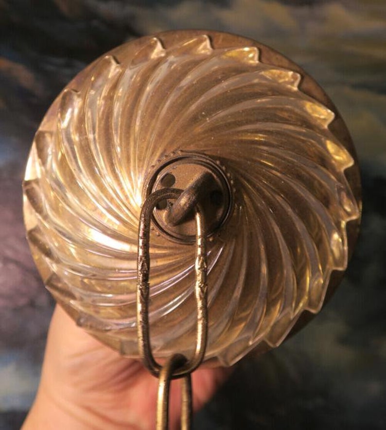 Canopy Ceiling Cap Part Brass Vintage Glass Lamp Chandelier Italy Swirl ...