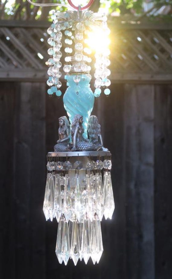 Mermaid Swag Lamp Chandelier Blue Glass Brass Silver … - Gem