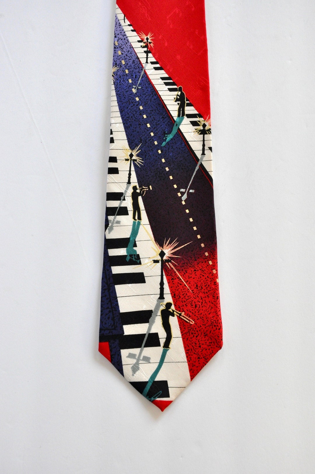 80s Jazz Silk Tie by Je Suis (I Am) , Musicians Playing on a Piano ...