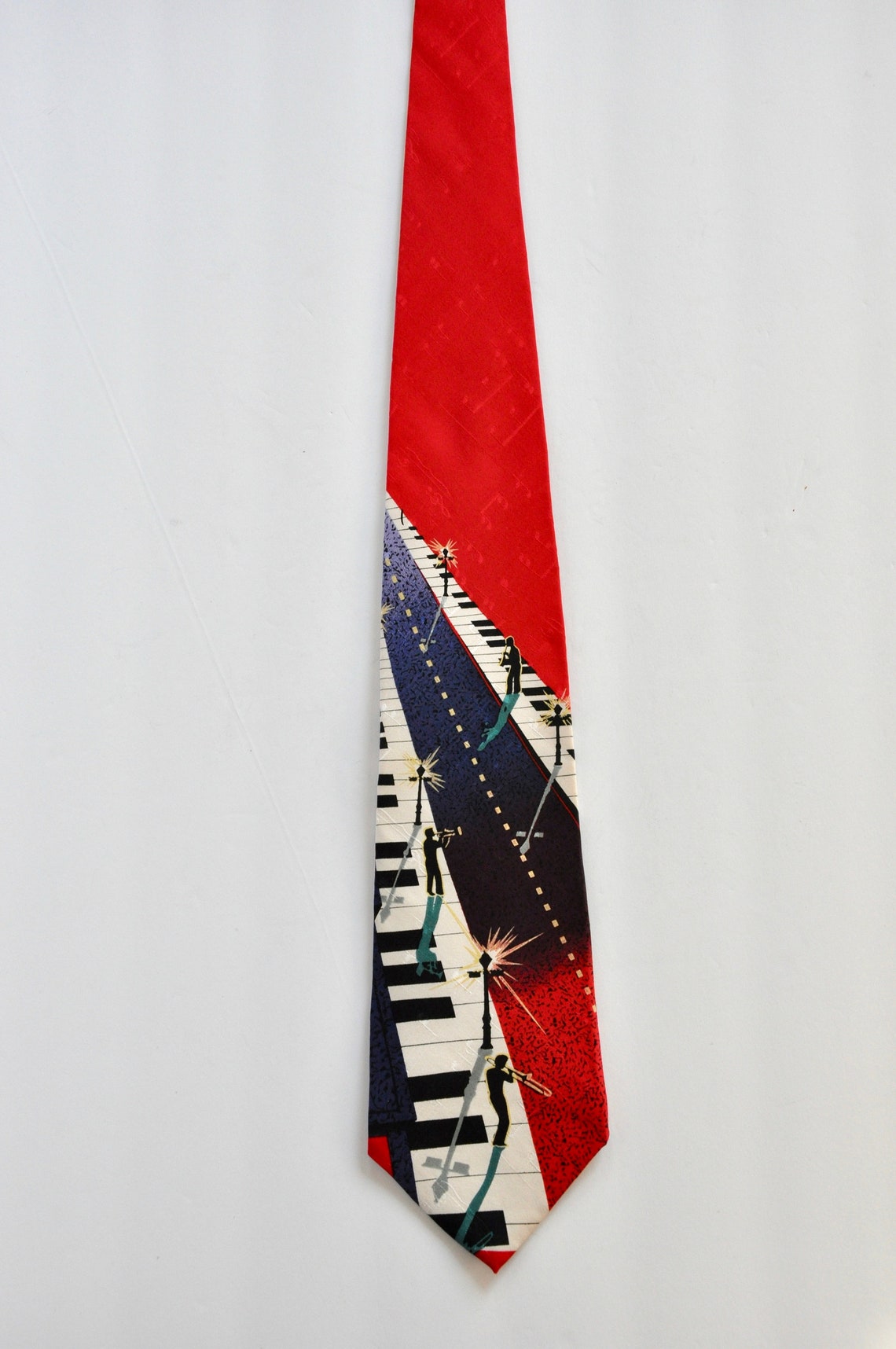 80s Jazz Silk Tie by Je Suis (I Am) , Musicians Playing on a Piano ...
