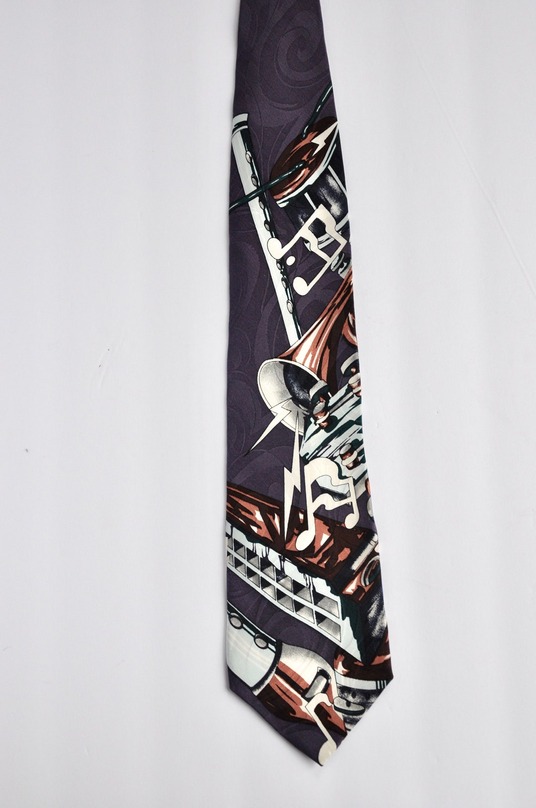 80s Uptown Silk Tie: Jazz Musical Note Lightning Bolt Design - Etsy