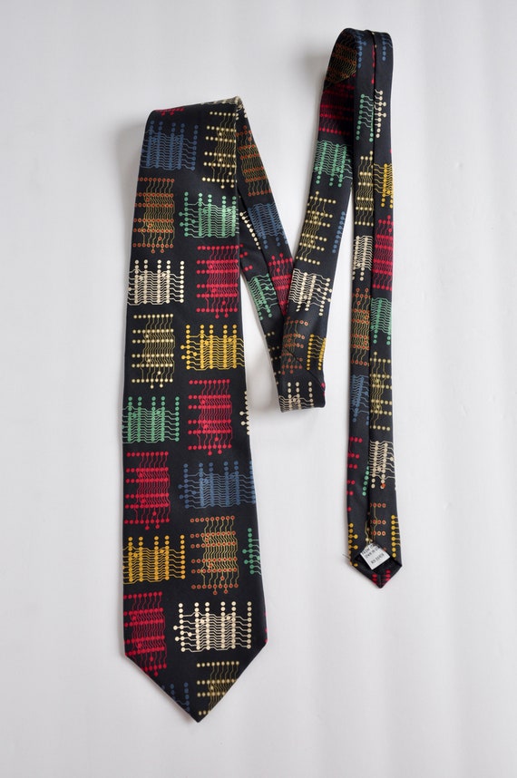 1980s Computer Chip Silk Menswear Designer Tie, Color… - Gem