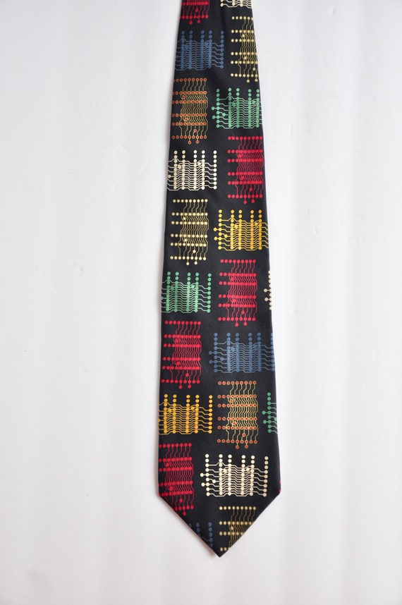 1980s Computer Chip Silk Menswear Designer Tie, Color… - Gem