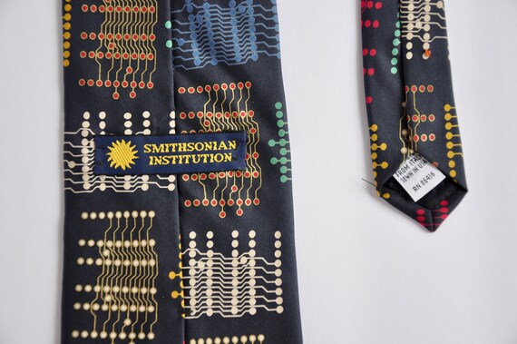 1980s Computer Chip Silk Menswear Designer Tie, Color… - Gem