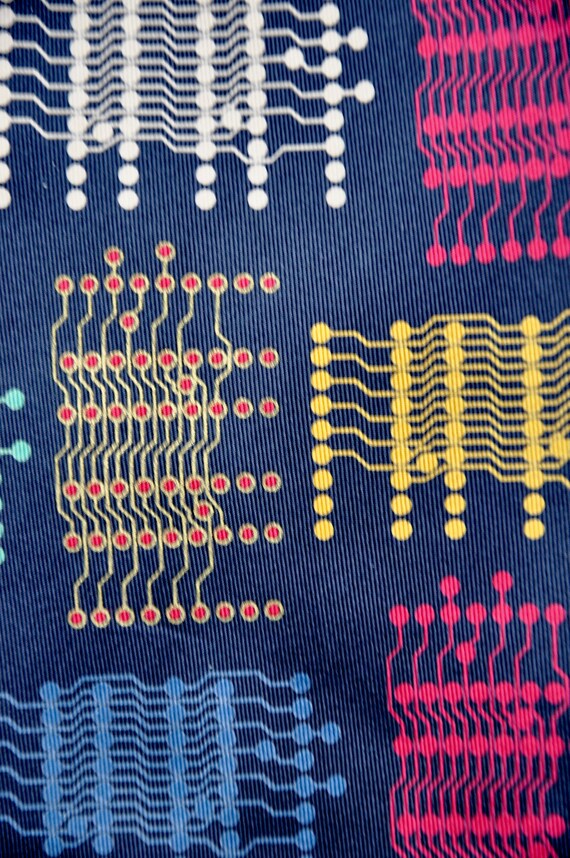 1980s Computer Chip Silk Menswear Designer Tie, Color… - Gem