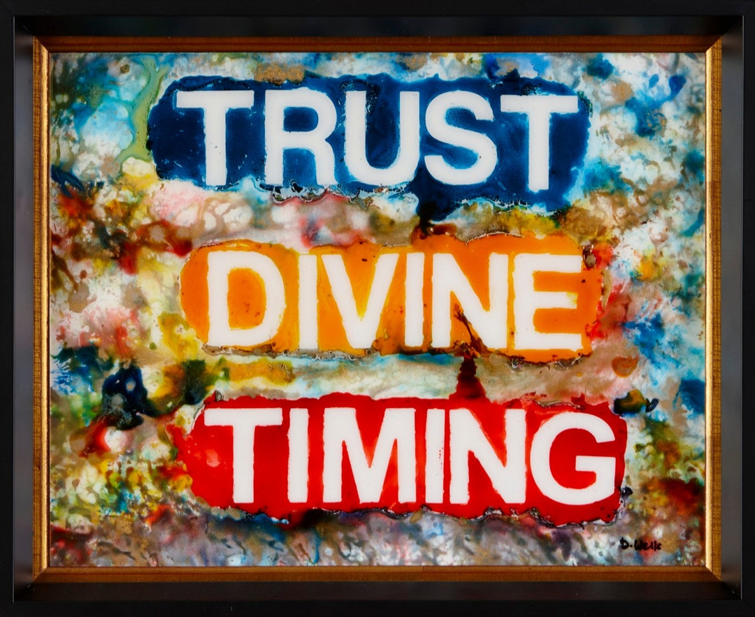 Trust Divine Timing Abstract Acrylic & Ink Mixed Media on Tile 11x14 In ...