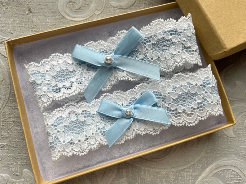 Something Blue Lace Wedding Garter Set, off White & Blue Bridal Garters ...