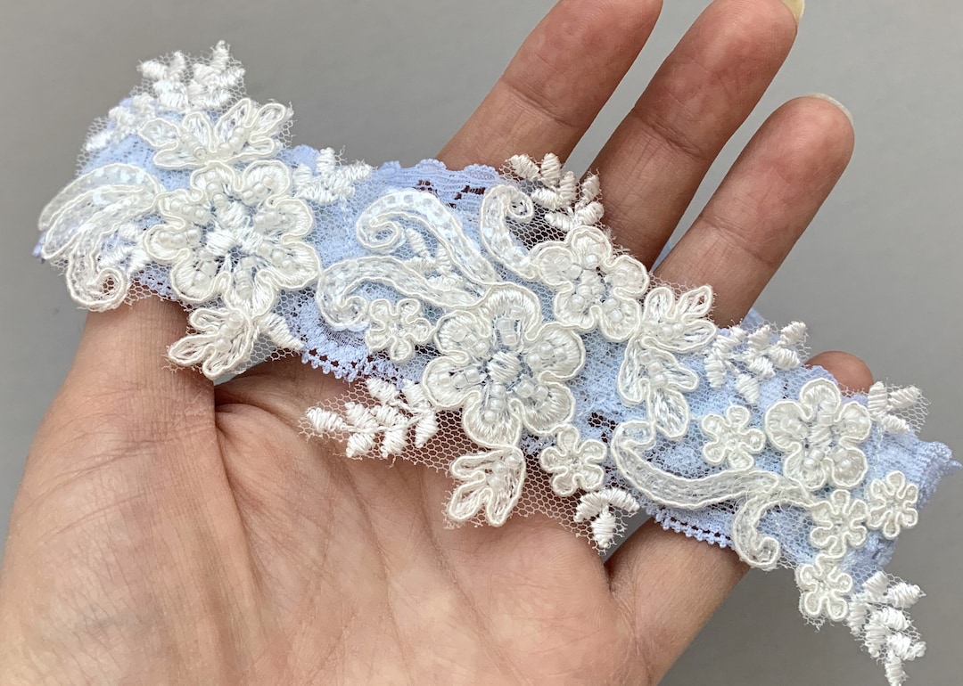 Blue Wedding Garter, Something Blue Lace Garter With Beading, Blue ...