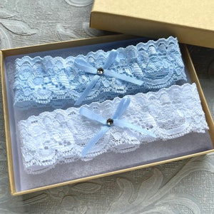 Sweet & Simple Blue Lace Wedding Garters With Bow, Something Blue for ...