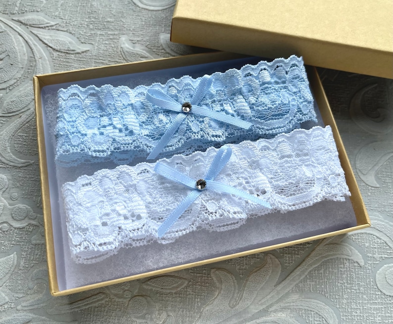 Sweet & Simple Blue Lace Wedding Garters With Bow, Something Blue for ...