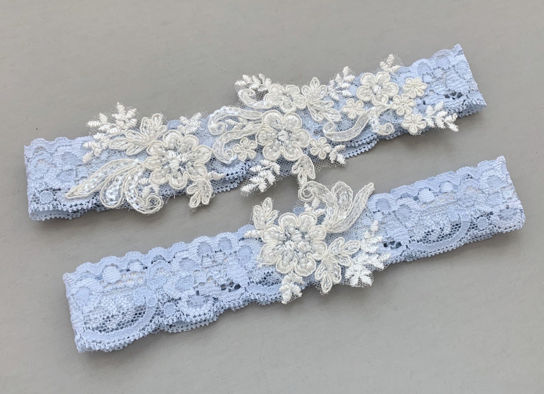 Blue Wedding Garter Set, Boho Garter Set, Something Blue Lace Garter ...