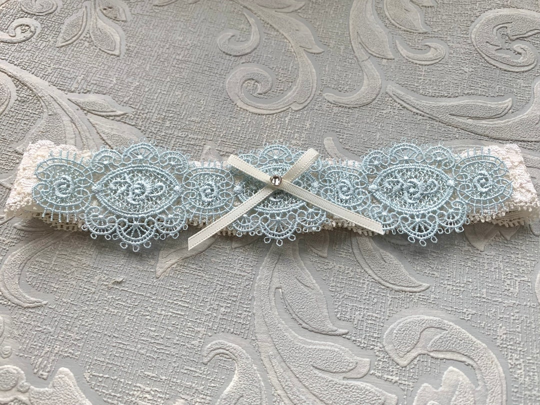 Blue Lace Bridal Garter With Bow, Coquette Something Blue for Wedding ...