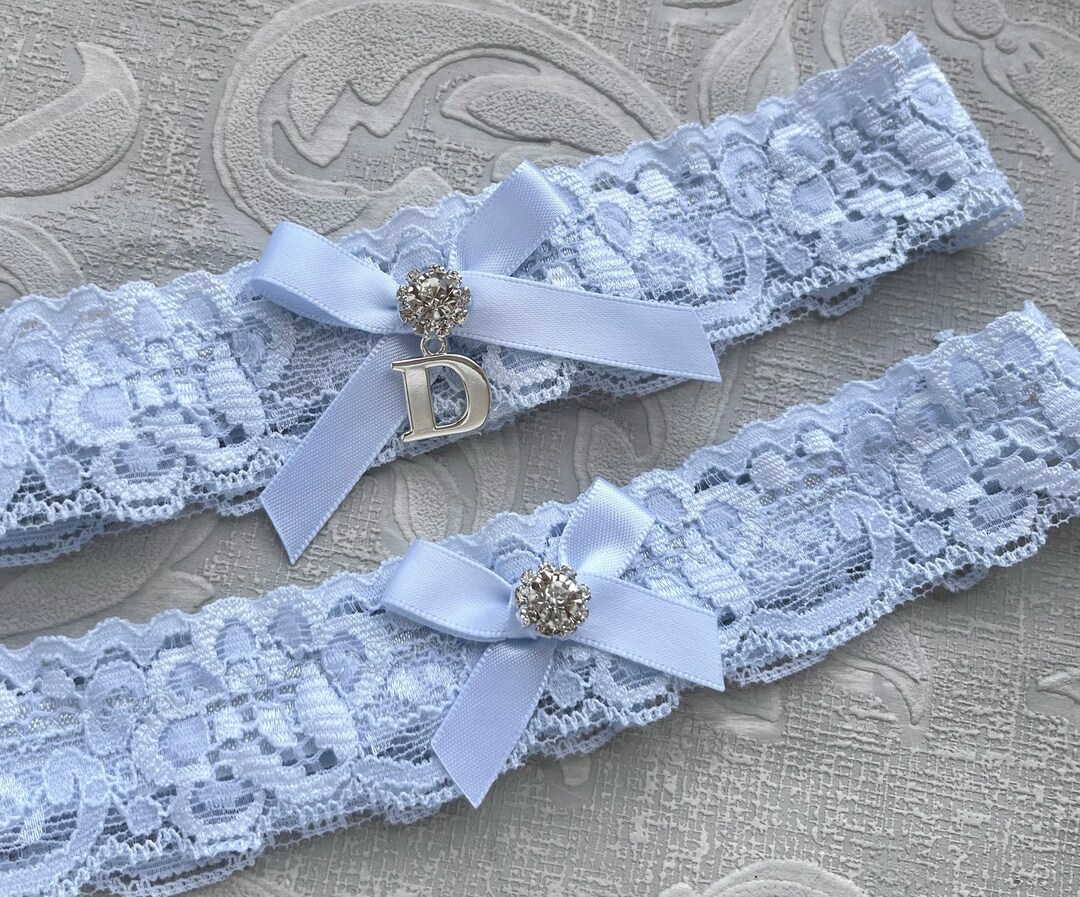 Something Blue Wedding Garter SET, Personalized Bridal Garter Set, Lace ...
