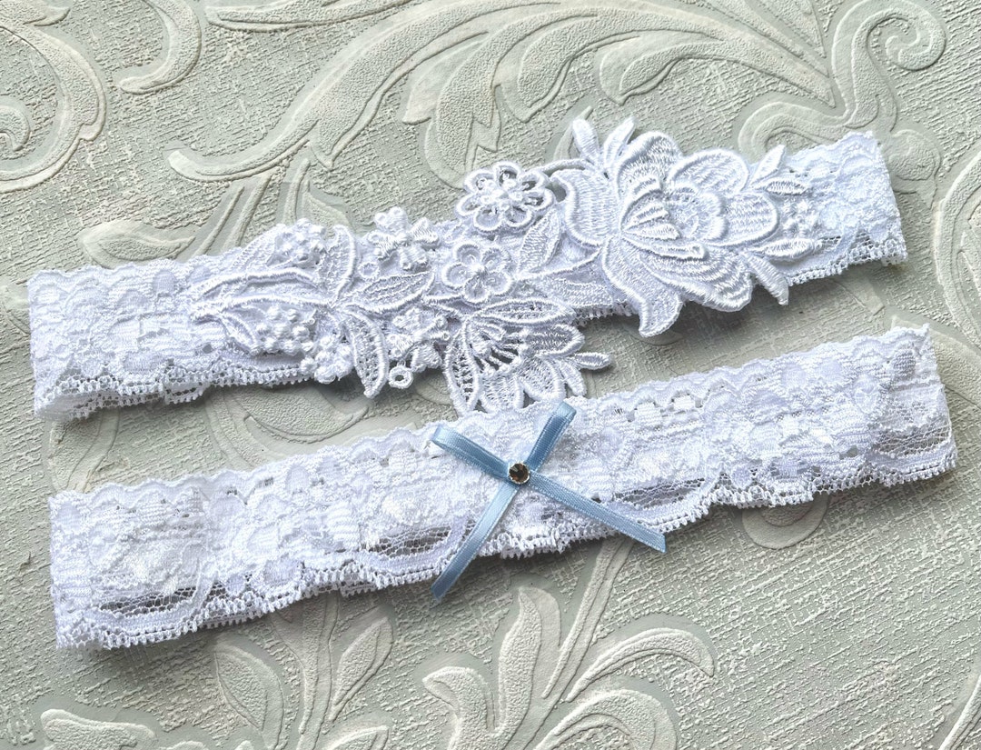 White Lace Wedding Garter Set, Something Blue Toss Garter - Etsy