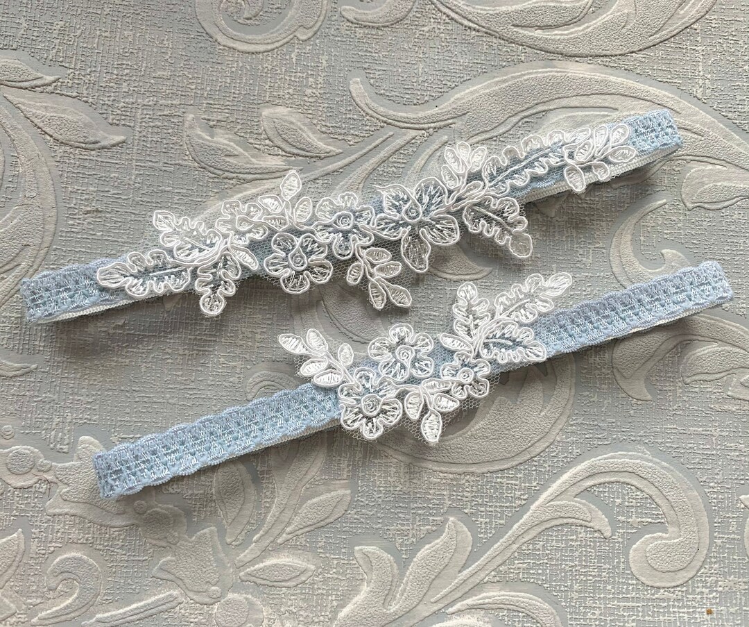 Blue Wedding Garter Set, Light Ivory Lace Garter Set, Something Blue ...