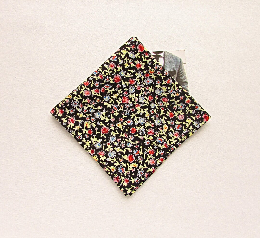 Black Floral Pocket Square, Wedding Pocket Square, Groom's Pocket ...