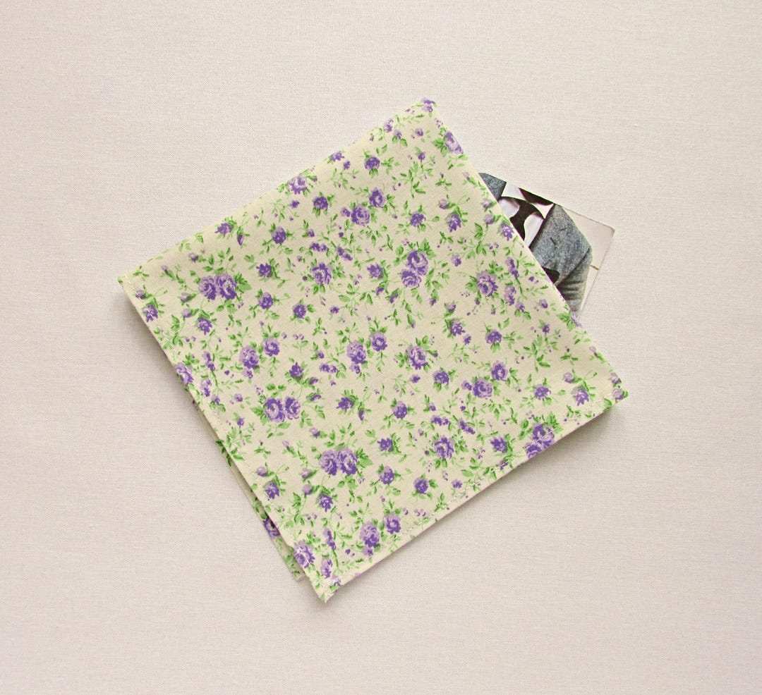 Lilac Floral Cotton Pocket Square: Handmade Wedding Accessory - Etsy