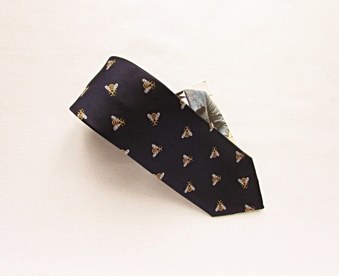 Navy Bumble Bee Tie, Navy Bee Tie, Wedding Tie, Bee Print Tie, Groom's ...