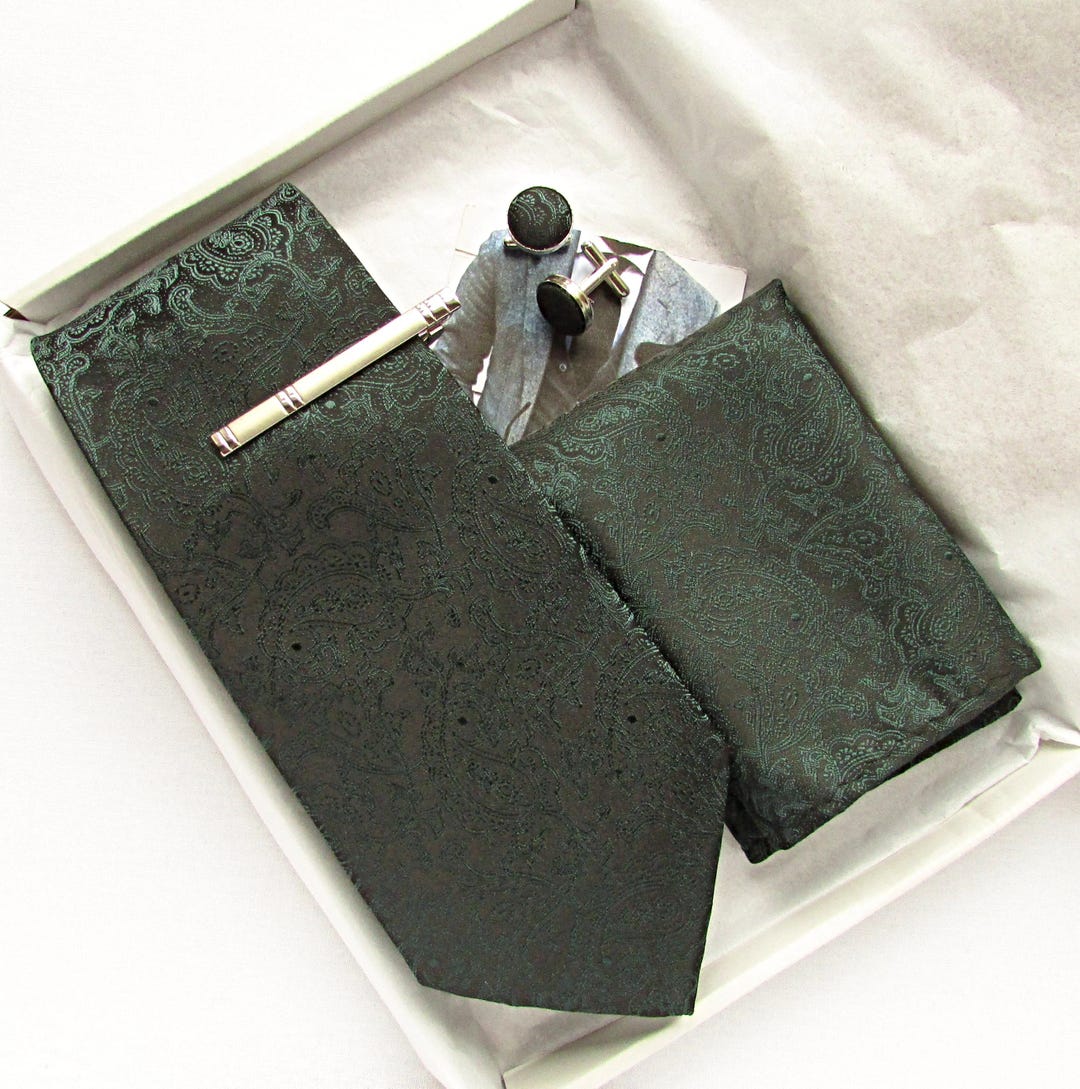 Emerald Green Tie Set, Emerald Green Pocket Square, Dark Green Tie ...