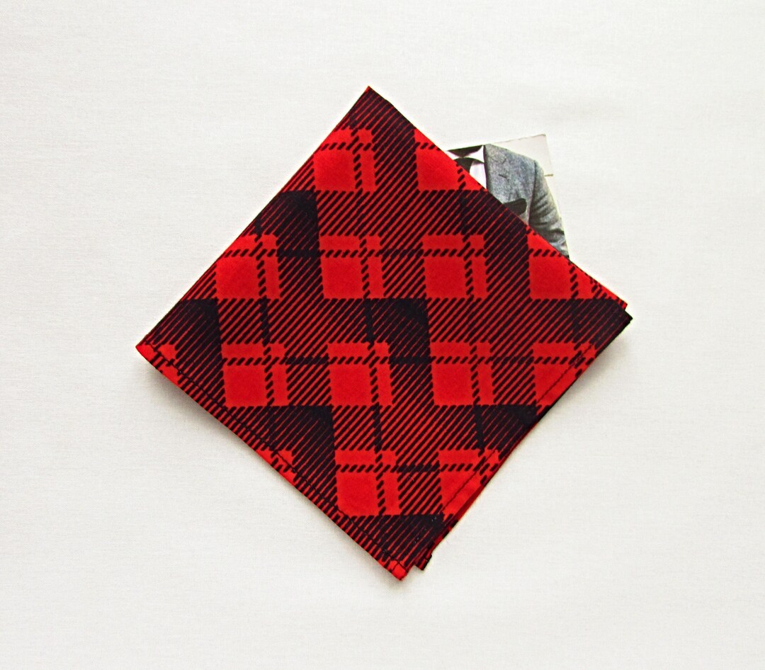 Red Plaid Pocket Square, Scottish Red Pocket Square, Wedding Pocket ...
