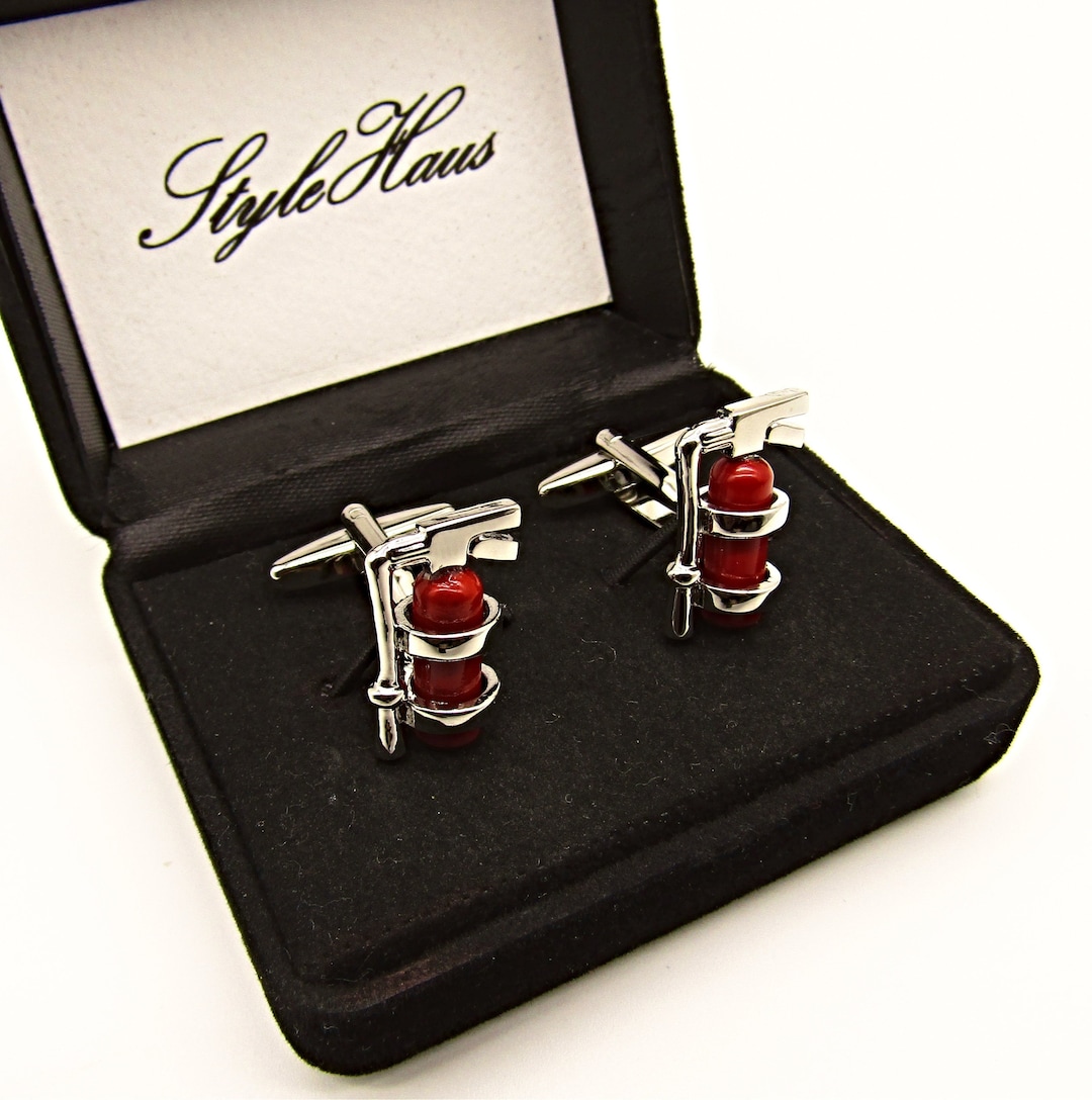 Fireman Cufflinks, Fire Extinguisher Cufflinks, Red Cufflinks, Men's ...